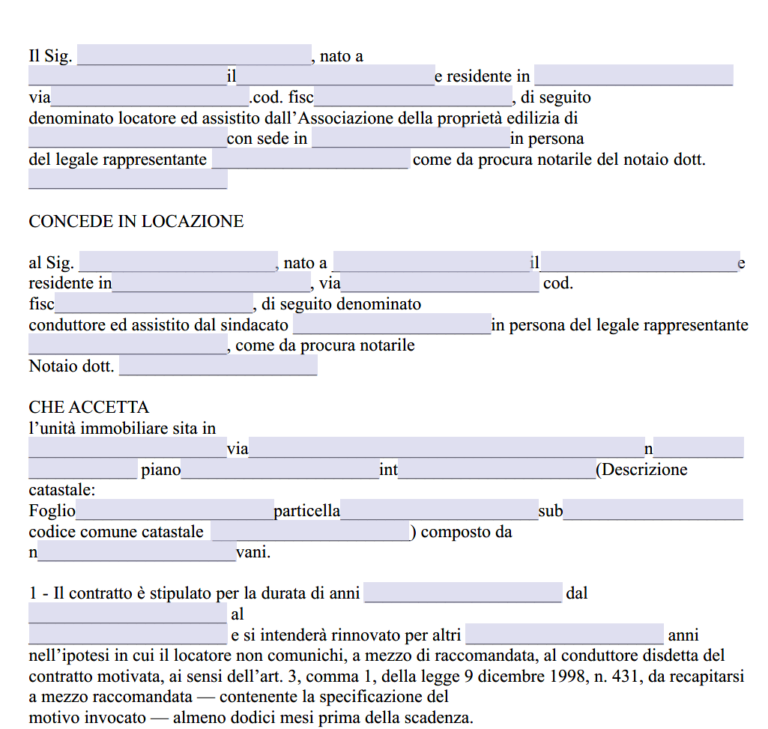 CONTRATTO DI LOCAZIONE A CANONE CONCORDATO WORD E PDF - FAC SIMILE E GUIDA ONLINE