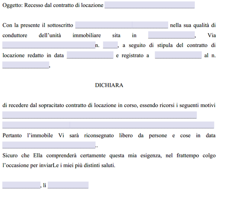 DISDETTA CONTRATTO DI LOCAZIONE TRANSITORIO WORD E PDF - MODELLO E GUIDA