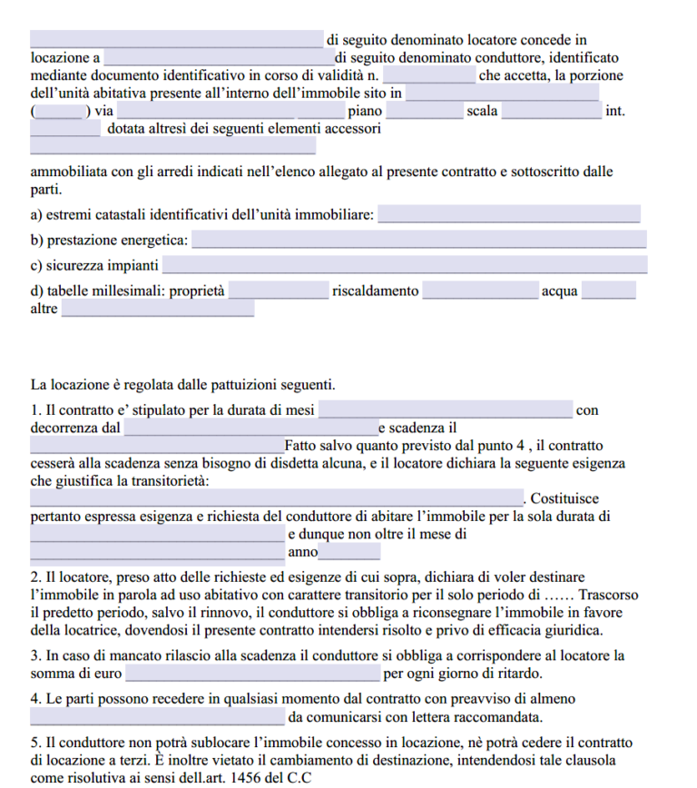 Contratto di Locazione Stanza Singola Word e PDF - Fac Simile